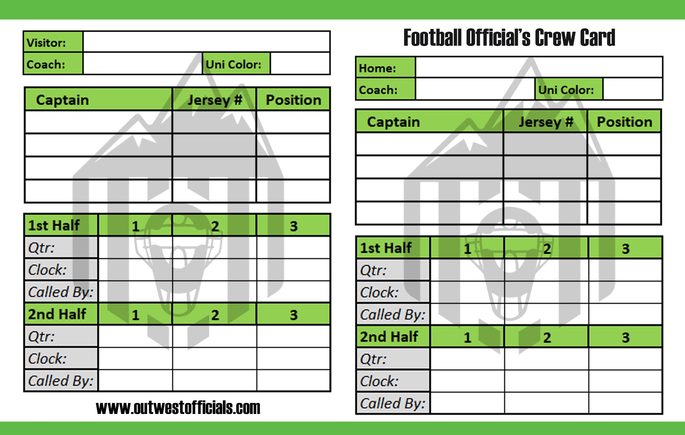Football Throw Away Game Cards by Out West Officials – Out West ...